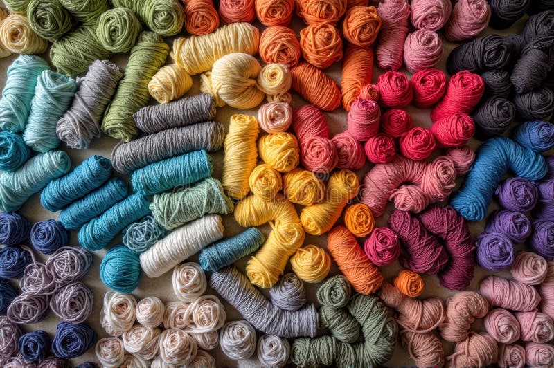 Vibrant Assortment of Colorful Yarn Skeins and Balls Arranged in a ...