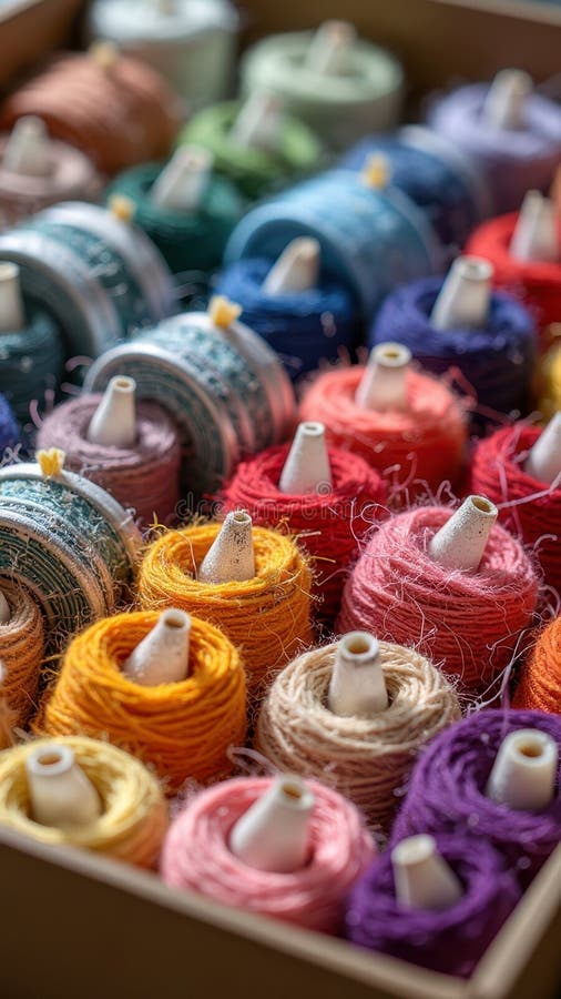 Vibrant Assortment of Colorful Yarn Spools in Various Textures Stock ...
