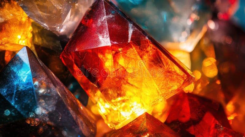 A Vibrant Assortment of Crystals is Stacked Together on a Surface ...