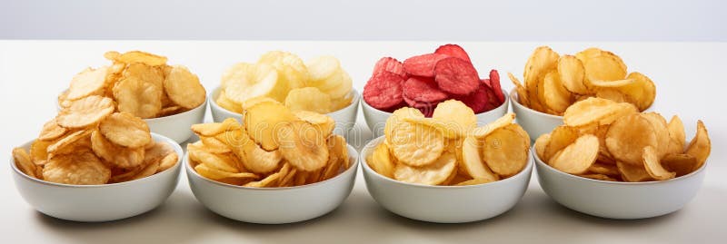 Vibrant Assortment of Delectable Potato Chips in Bowl, Top-Down View on ...