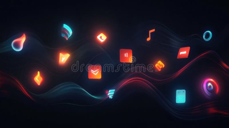 Dynamic Collection of Colorful Digital Icons Representing Various ...