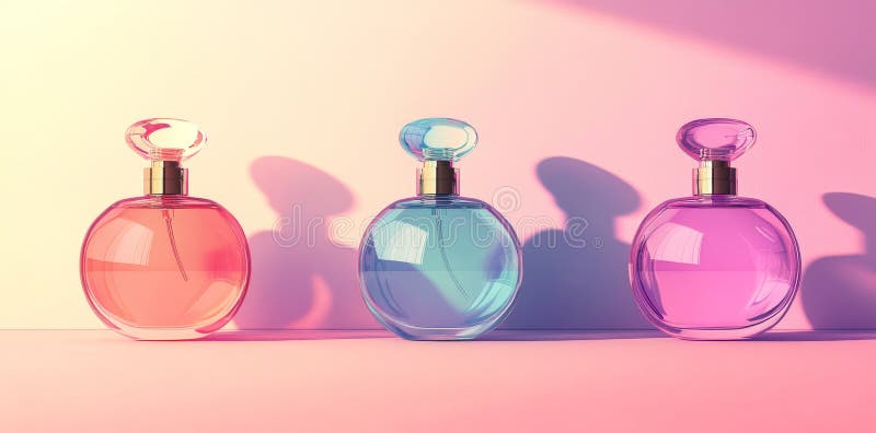 A Vibrant Assortment of Diverse Perfume Bottles is Set Against a Pink ...