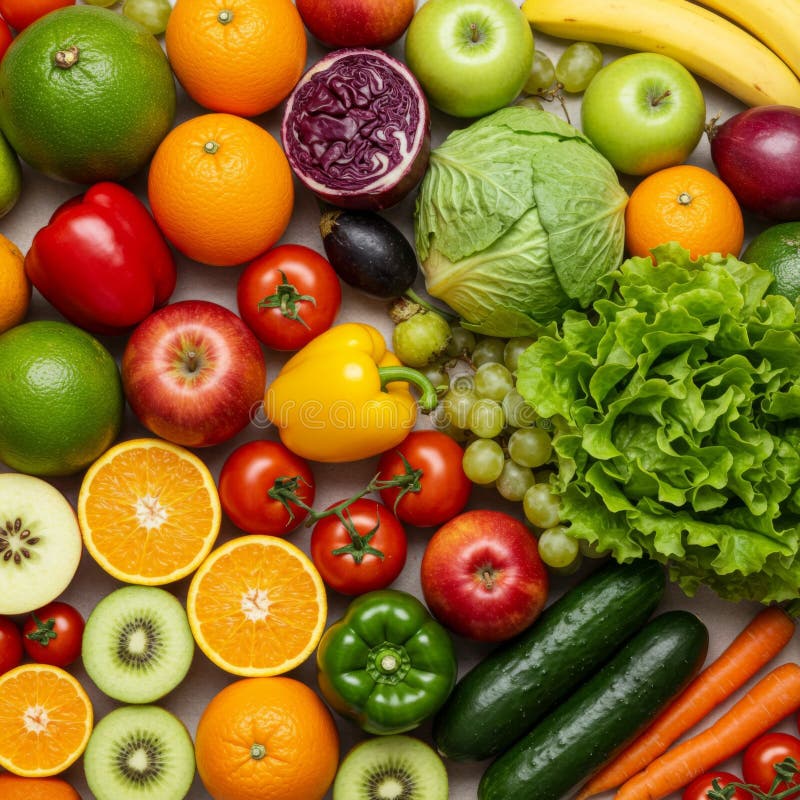Vibrant Assortment of Fresh Fruits and Vegetables Stock Illustration ...