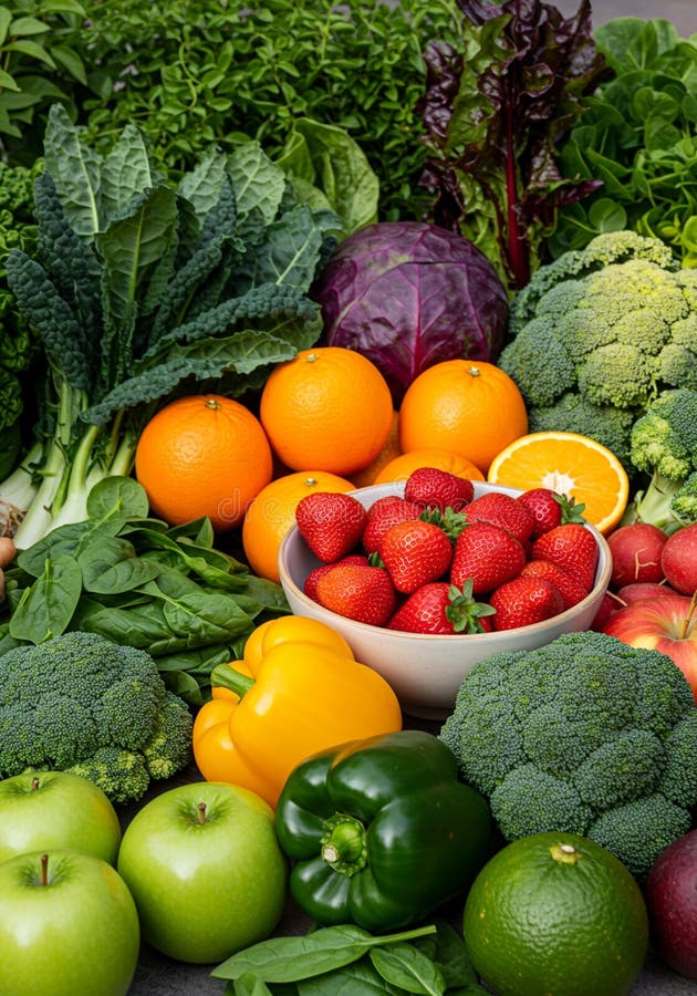 Vibrant Assortment of Fresh Fruits and Vegetables Stock Illustration ...