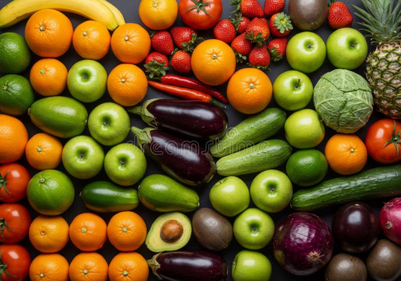 Vibrant Assortment of Fresh Fruits and Vegetables Stock Illustration ...