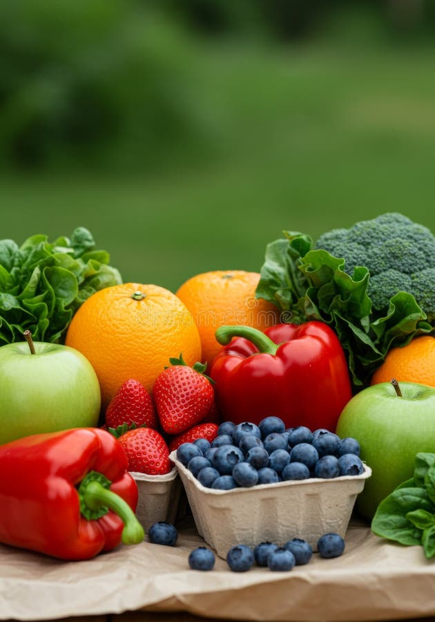 Vibrant Assortment of Fresh Fruits and Vegetables Stock Illustration ...