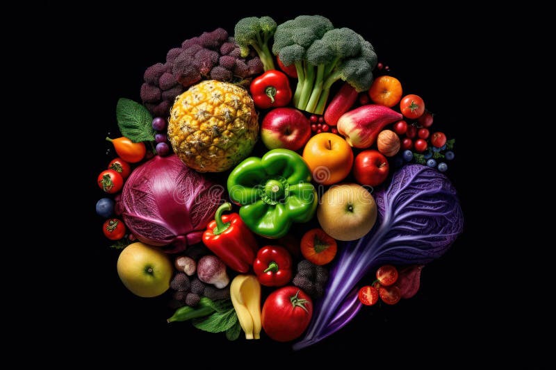 Vibrant Assortment of Fresh Fruits and Vegetables Arranged in a ...