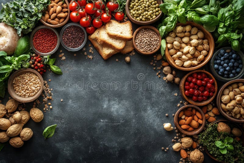A Vibrant Assortment of Fresh Ingredients Displayed on a Dark ...