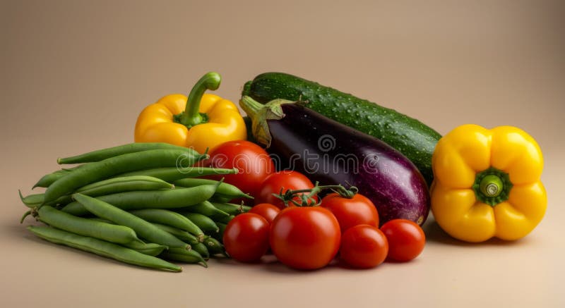 Vibrant Assortment of Fresh Vegetables on Beige Background Stock ...
