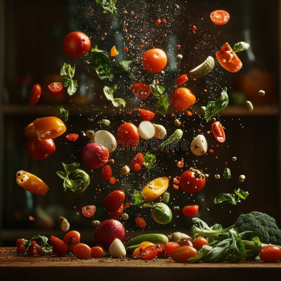 Vibrant Assortment of Fresh Vegetables and Herbs Exploding in Motion ...