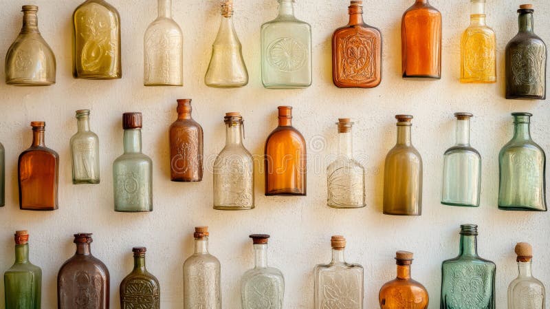 A Vibrant Assortment of Glass Bottles in Diverse Shapes and Sizes Stock ...