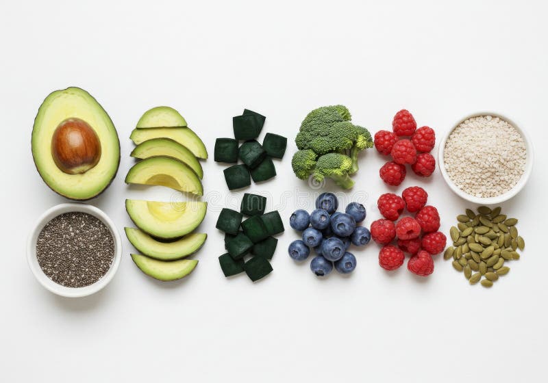 Vibrant Assortment of Healthy Foods on White Background Stock ...