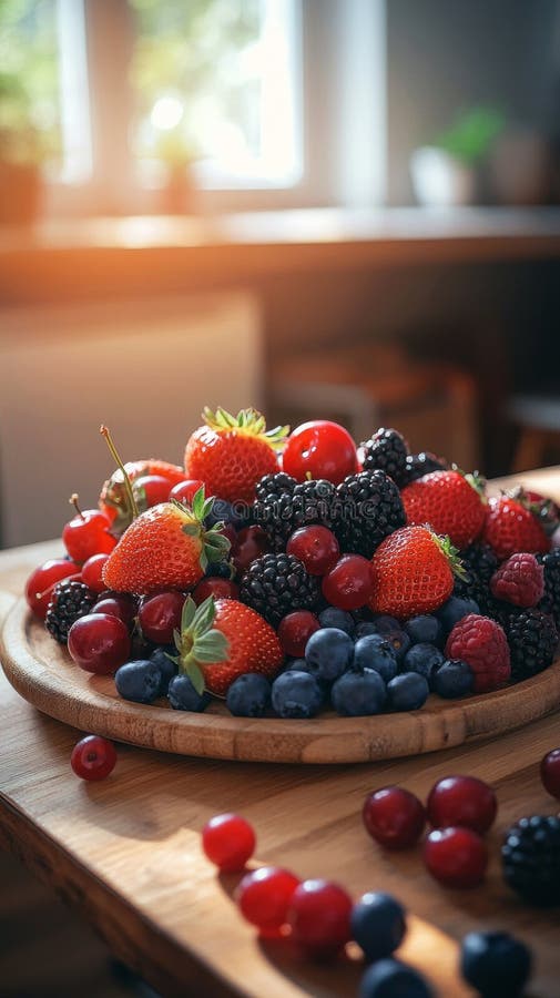 A Vibrant Assortment of Ripe Berries Including Raspberry, Cherry, and ...