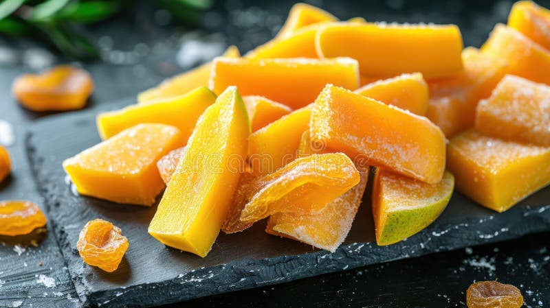 Frozen Mango Cubes on Dark Stone Stock Illustration - Illustration of ...