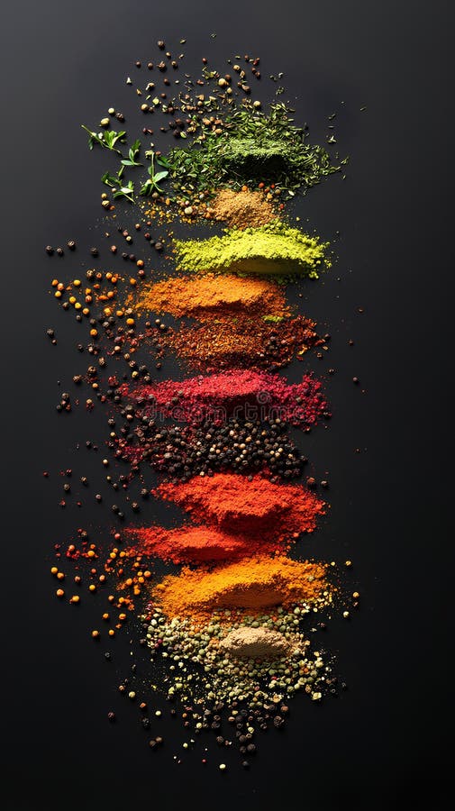 Colorful Arrangement of Spices Showcasing Diverse Textures and Hues in ...