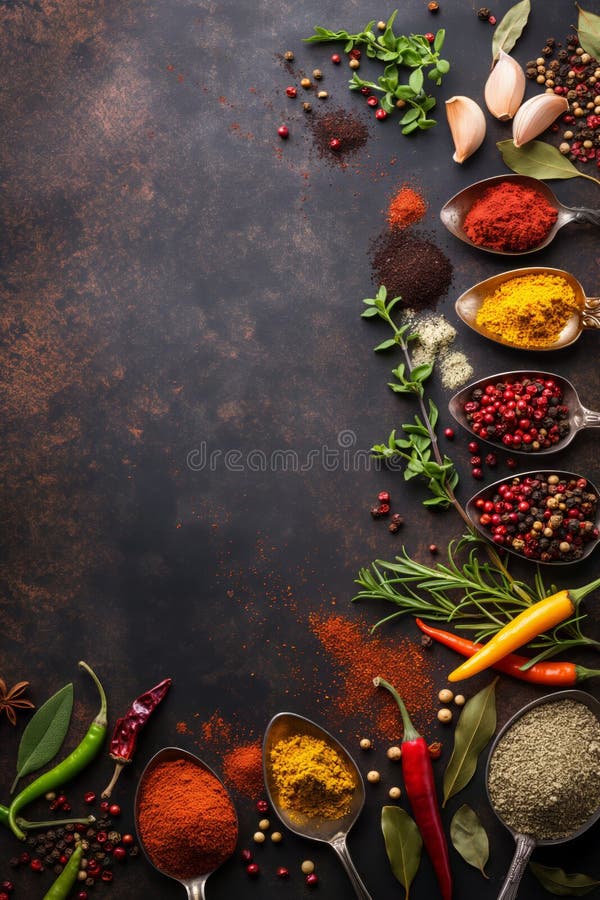 Assorted Spices and Herbs on Dark Background Stock Photo - Image of ...