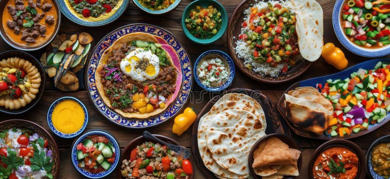 Vibrant Assortment Traditional Middle Eastern Dishes Fresh Ingredients ...