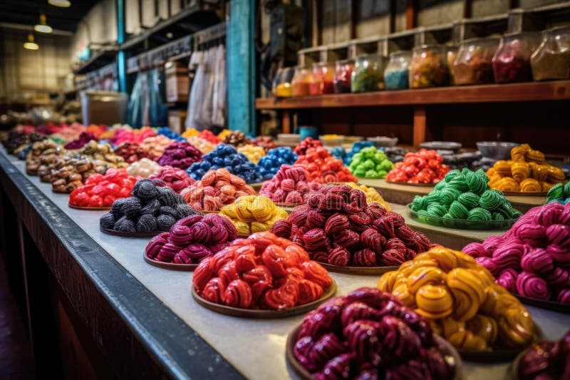 Vibrant Assortment of Wrapped Candies on Factory Line Stock ...