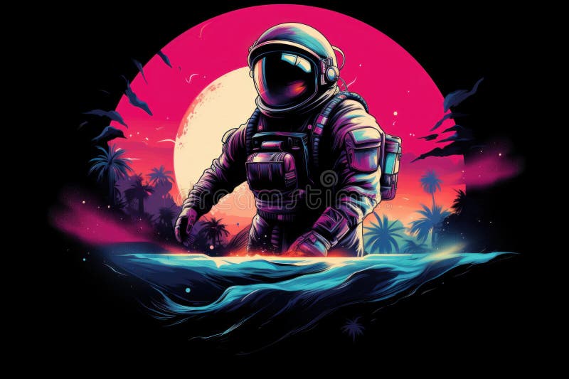 Vibrant Astronaut Retro Wave Neon. Generate Ai Stock Illustration ...