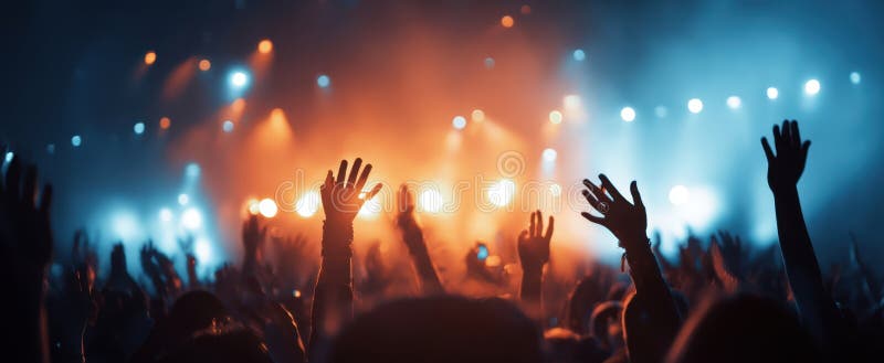 Lively Concert Crowd with Hands in the Air Enjoying a Music Festival ...