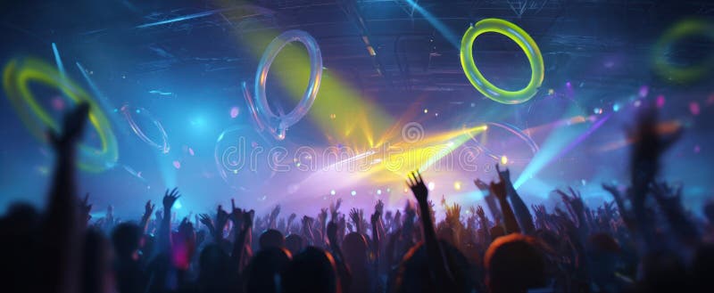 Lively Concert Crowd with Hands in the Air Enjoying a Music Festival ...