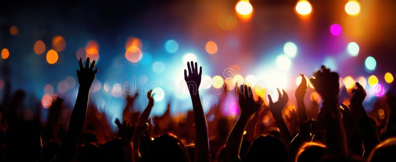 Lively Concert Crowd with Hands in the Air Enjoying a Music Festival ...