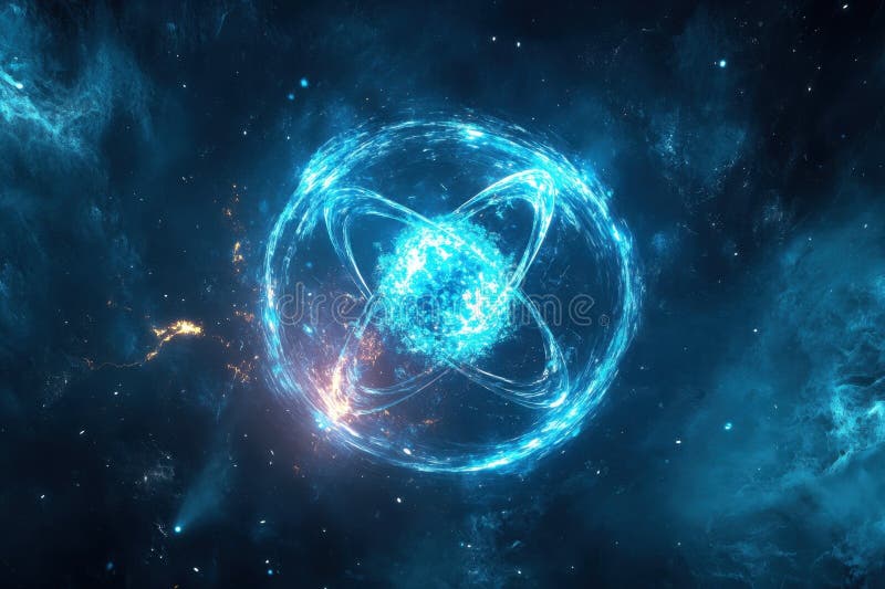 Vibrant Atomic Structure Depicted in Deep Space Against a Starry ...