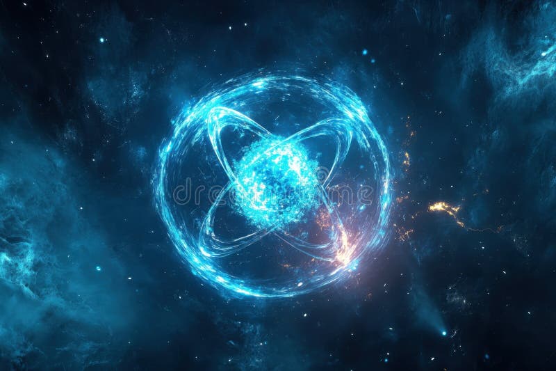 Vibrant Atomic Structure Depicted in Deep Space Against a Starry ...