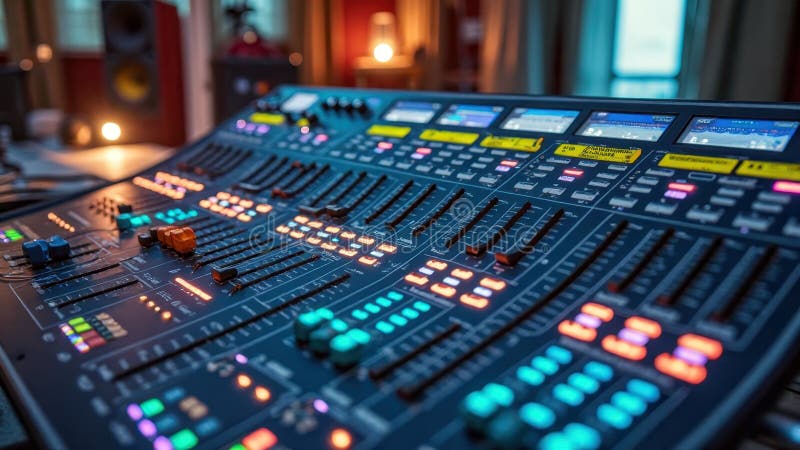 Vibrant Audio Mixing Console Colorful Led Displays Studio Stock Photos ...