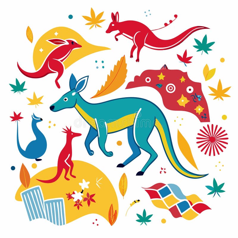 Vibrant Australian Animals and Symbols Stock Illustration ...