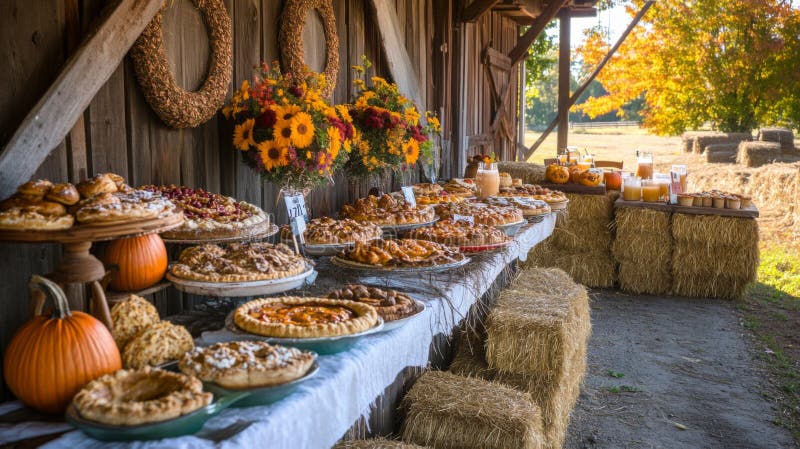A Vibrant Autumn Display of Baked Goods and Decorations at Rustic Farm ...