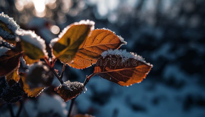Vibrant Autumn Foliage on Frosty Maple Tree in Winter Forest Generated ...