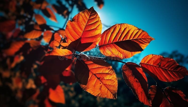 Vibrant Autumn Forest, Close Up of Multi Colored Maple Tree Branch ...