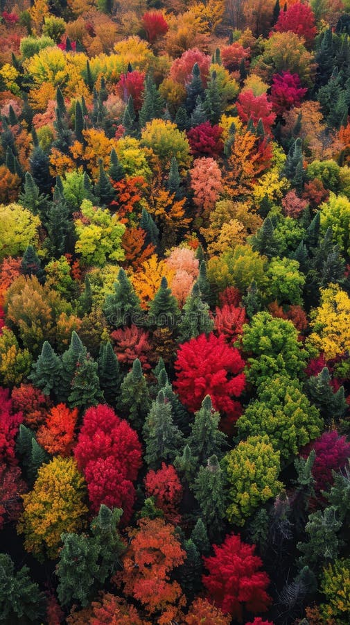 A Vibrant Autumn Forest with Colorful, Diverse Foliage in a Dense ...