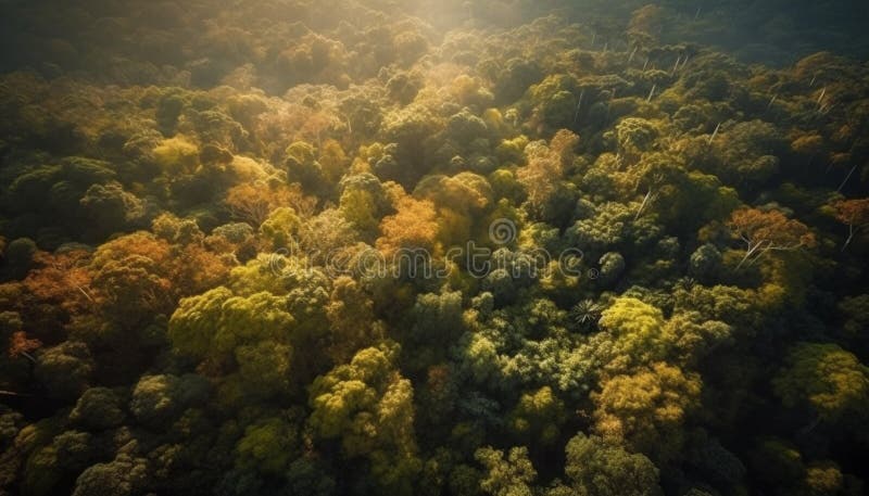 Vibrant Autumn Forest, High Angle View, Foggy Generated by AI Stock ...