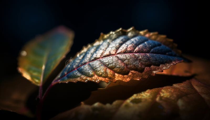 Vibrant Autumn Leaf with Dew Drop on Organic Plant Growth Generated by ...