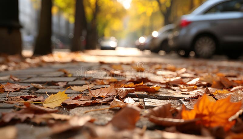 Vibrant Autumn Leaves Falling, Nature Beauty in November Generated by ...