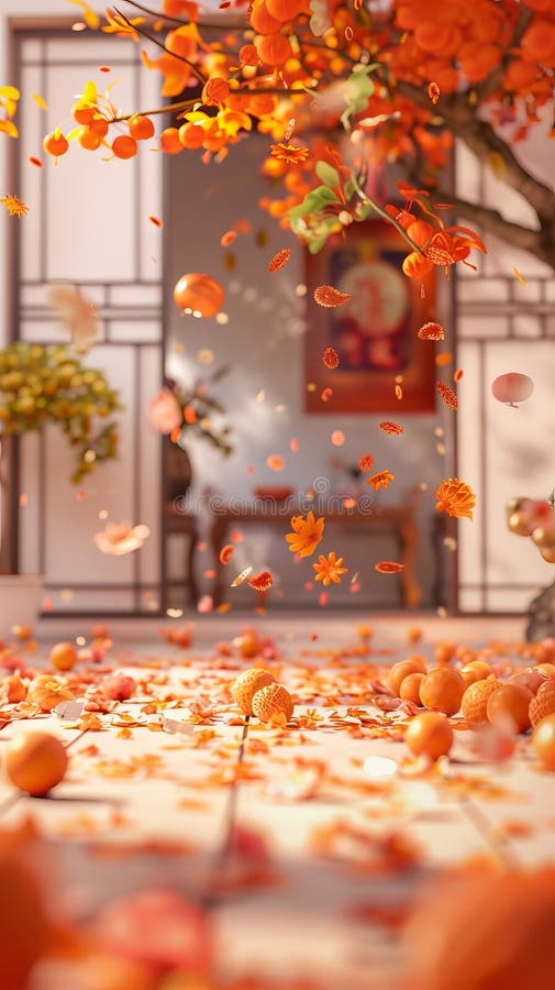 Vibrant Autumn Leaves Falling in Tranquil Garden Setting Stock ...