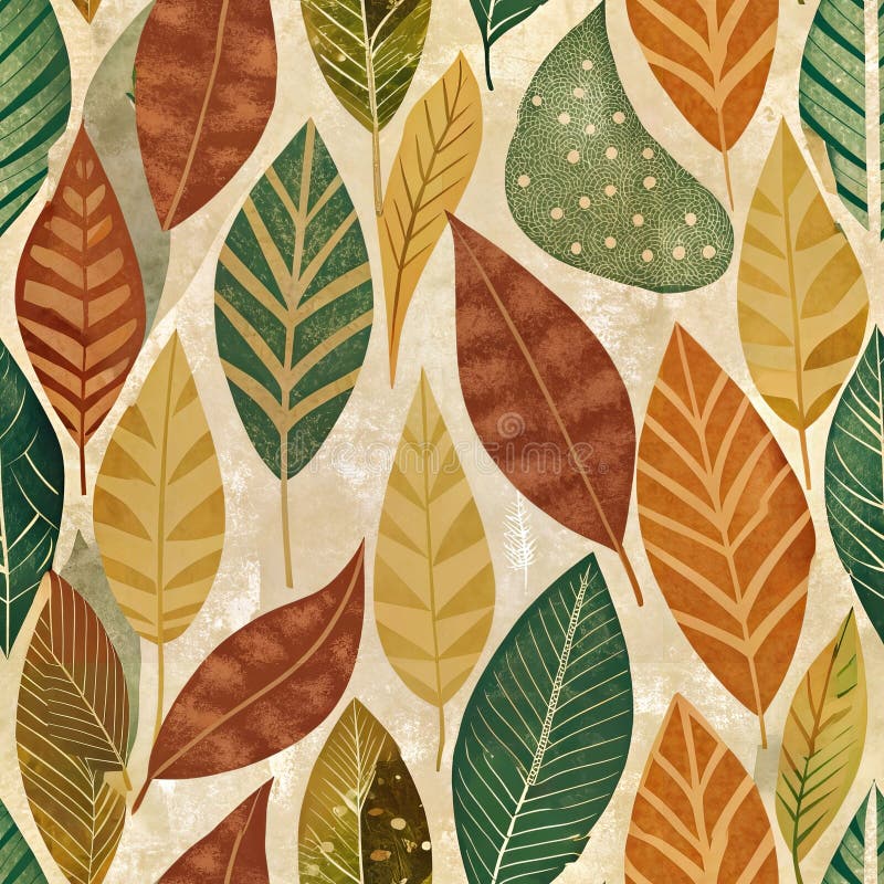 Vibrant Autumn Leaves Pattern with Rich Textures and Earthy Tones Stock ...