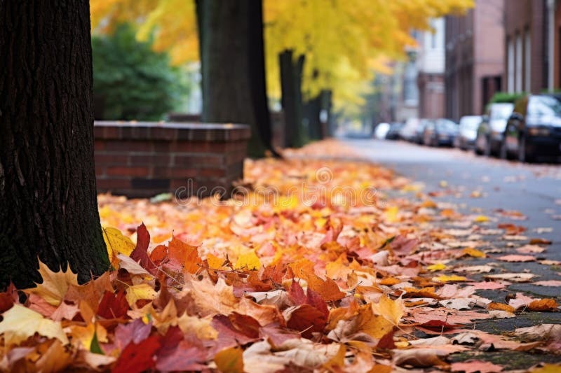 Vibrant Autumn Leaves on a Sidewalk Stock Image - Image of colors ...
