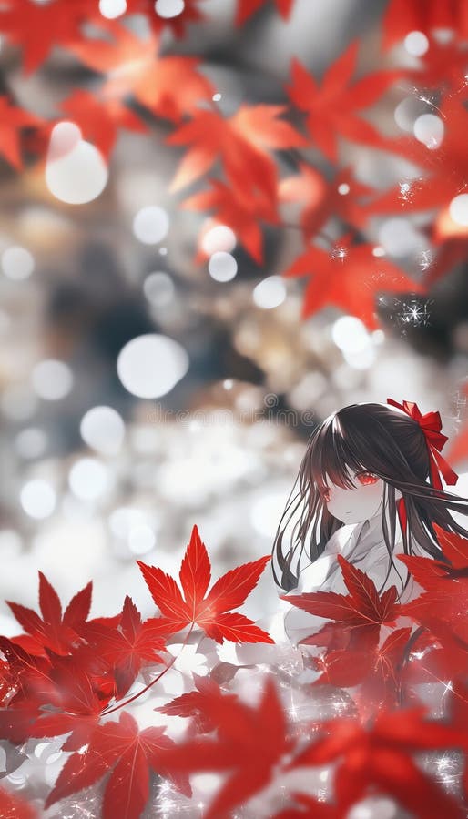 Vibrant Autumn Red Maple Leaves Enhanced by Bokeh Light Effect in a ...