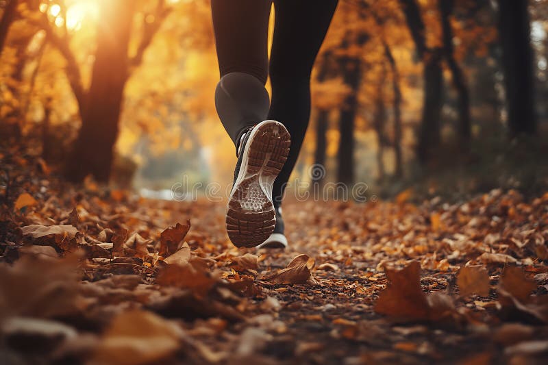 Vibrant Autumn Run Showcasing Female Legs in Motion Stock Image - Image ...