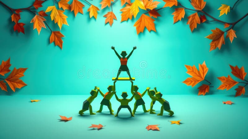 Playful Paper Craft Teamwork Concept with Orange Leaves Stock ...