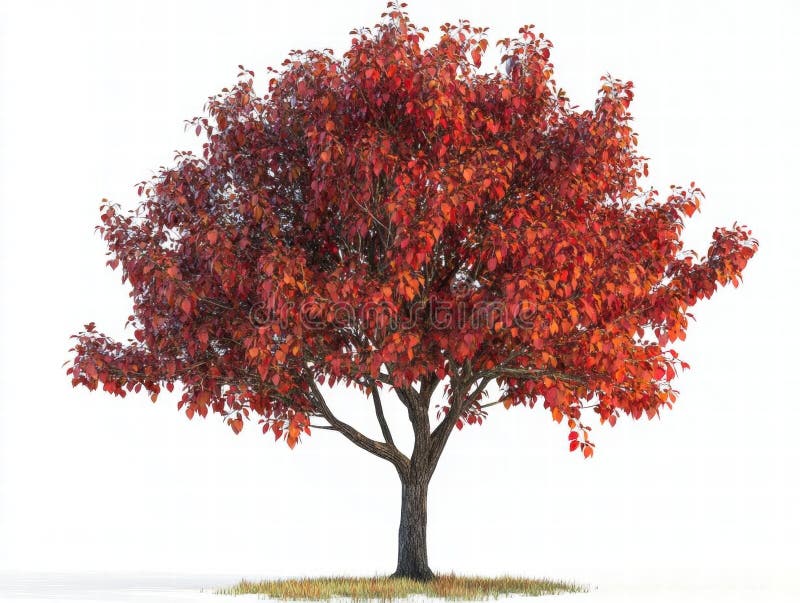 Vibrant Autumn Tree with Red Leaves on White Background Stock ...