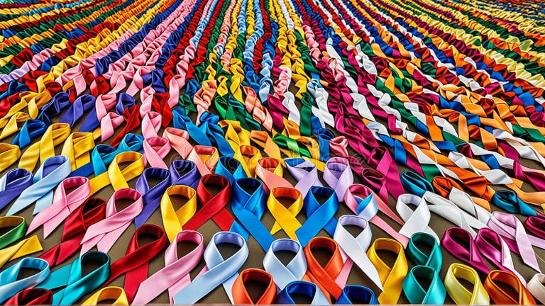 Vibrant Awareness Ribbons in Colorful Rows for Support and Causes Stock ...