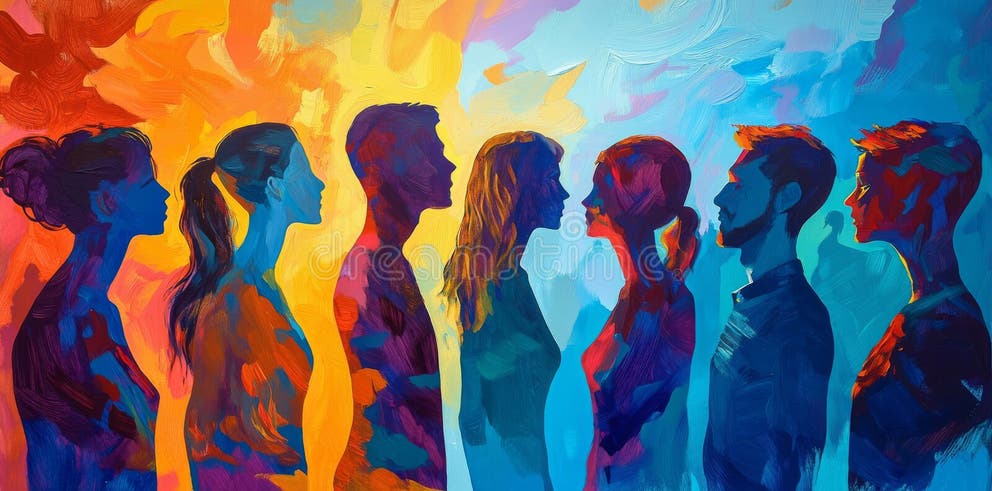 A Vibrant Backdrop Featuring Multicolored Silhouettes of Heads ...