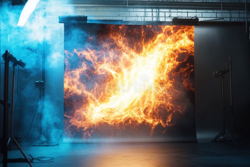 Creative Studio Setup Featuring a Vibrant Flame Backdrop with Dramatic ...