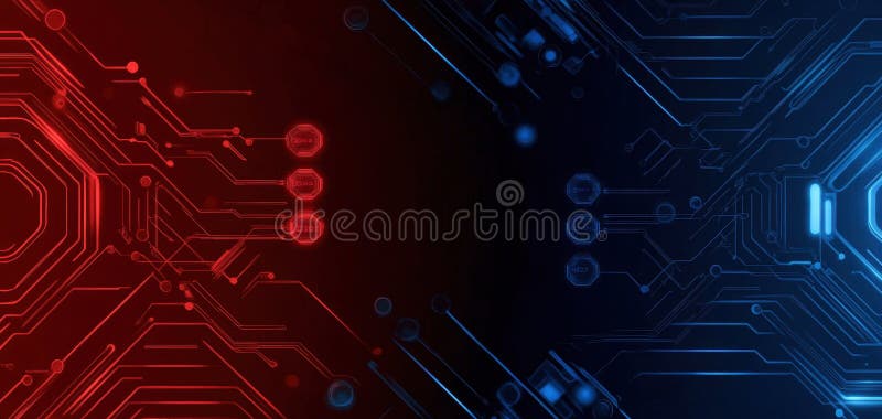 Dynamic Cybernetic Backdrop Featuring Red and Blue Circuits and Glowing ...