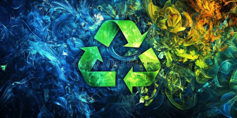 A Vibrant Background with a 3D Recycling Icon in Bright Green and Blue ...