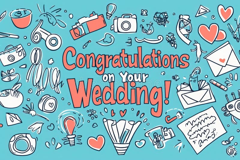 Creative Wedding Congratulations Background with Illustrations and ...